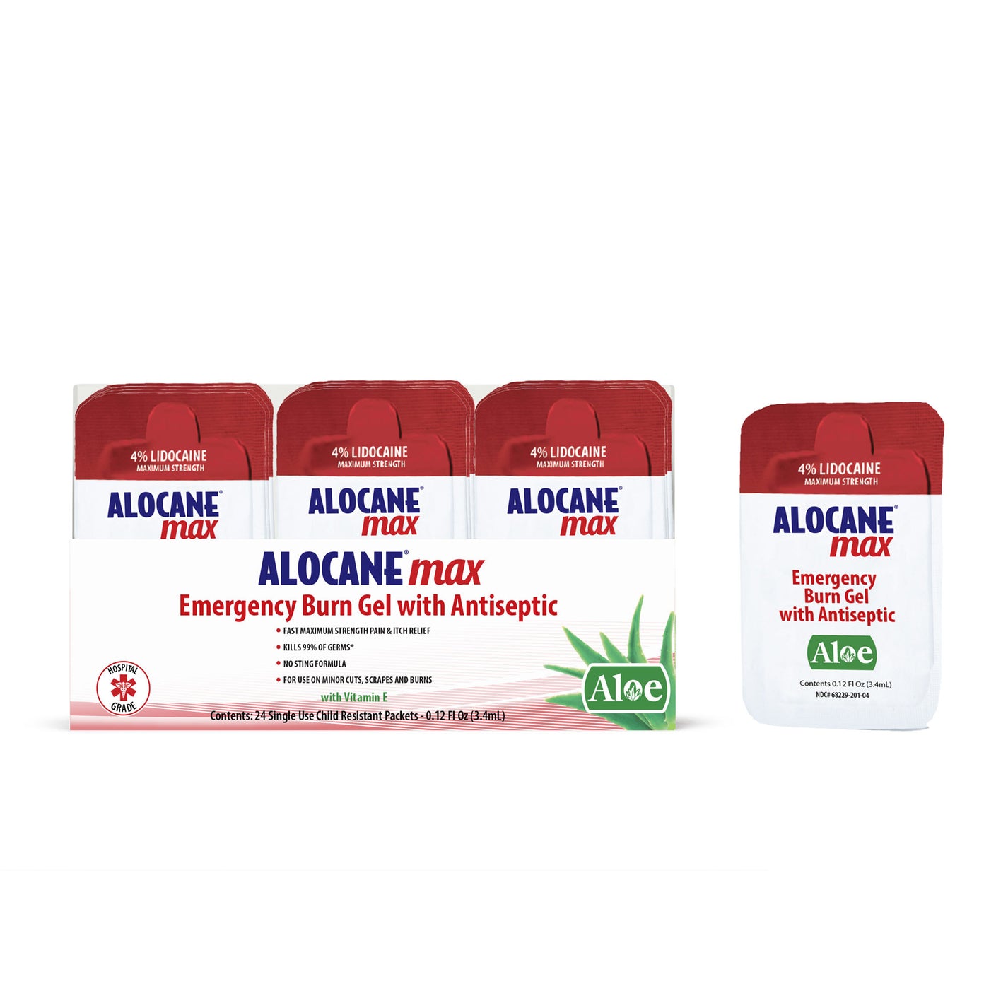 ALOCANE Max Maximum Strength Emergency Burn Gel Packets with Antisepti ...